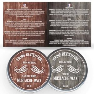 Viking Revolution Mustache Wax 2 Pack - Beard & Moustache Wax for Men - Strong Hold Helps Train Tame & Style (Citrus & Sandalwood, 2 pack)