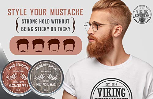 Viking Revolution Mustache Wax 2 Pack - Beard & Moustache Wax for Men - Strong Hold Helps Train Tame & Style (Citrus & Sandalwood, 2 pack)