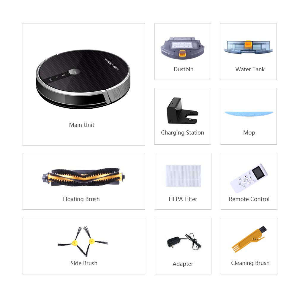 Liectroux C30B Robotic Vacuum Cleaner 2D Map Navigation, 3000Pa Suction, Smart Memory, Map Shown on WiFi App, 350ml Electric Water Tank, Wet Mopping