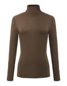 urban coco women's turtleneck slim fitted long sleeve sweatshirt active base layer tops shirts (xl, coffee)