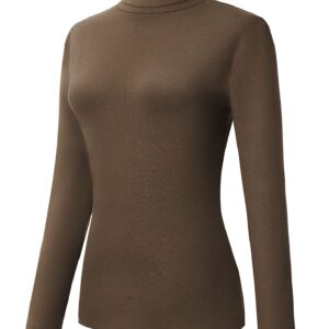 Urban CoCo Women's Turtleneck Slim Fitted Long Sleeve Sweatshirt Active Base Layer Tops Shirts (XL, Coffee)