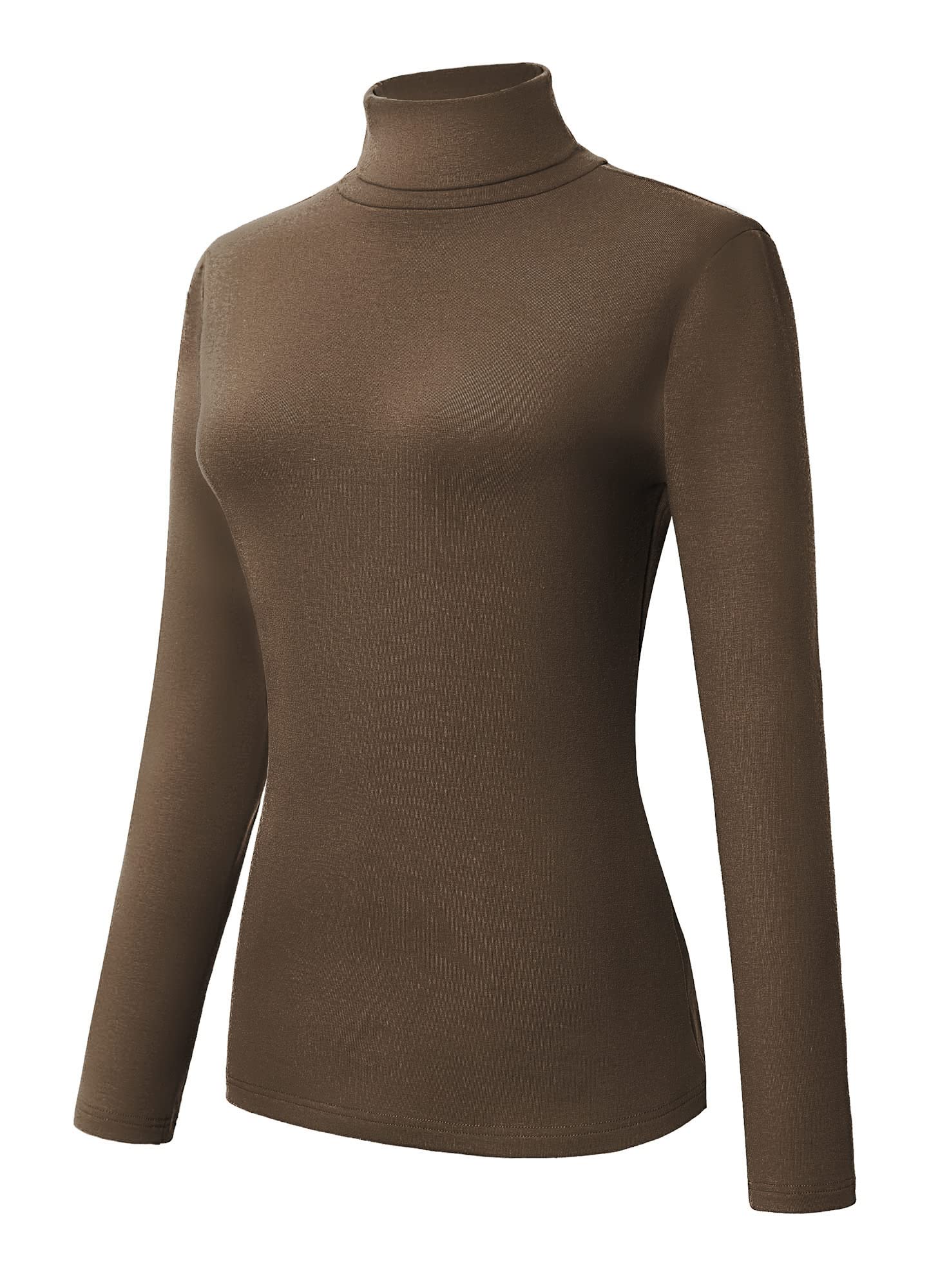 Urban CoCo Women's Turtleneck Slim Fitted Long Sleeve Sweatshirt Active Base Layer Tops Shirts (XL, Coffee)