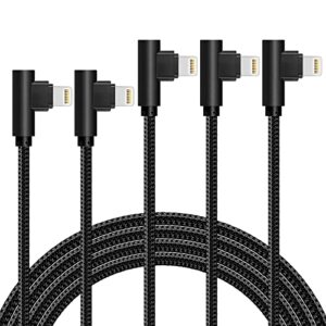 apfen iphone cable 5 pack(3/3/6/6/10ft) mfi certified cable lightning fast charger nylon braided data cord 90 degree elbow for game video compatible with iphone 12 11 pro max xr xs max ipod (black)