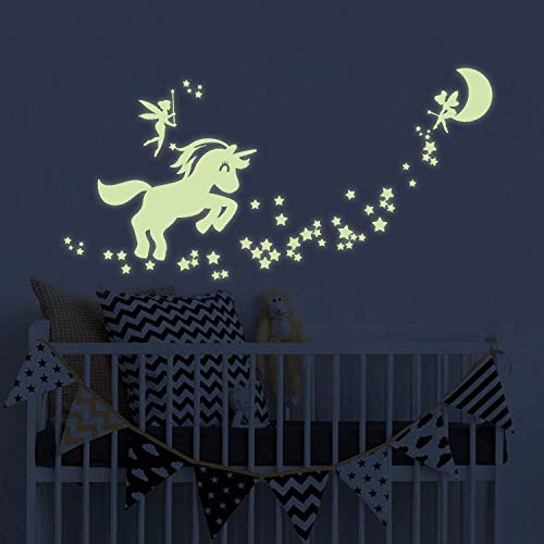 BENBO Wall Decals Glow in Dark Cute Horse Stars Fairytale Fairy Wall Stickers DIY Kids Girls Bedroom Home Nursery Room Wall Mural Decor