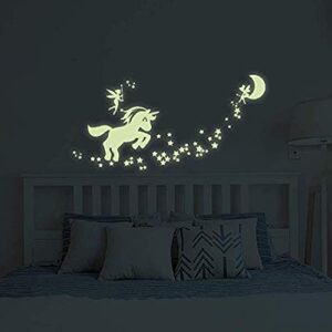 BENBO Wall Decals Glow in Dark Cute Horse Stars Fairytale Fairy Wall Stickers DIY Kids Girls Bedroom Home Nursery Room Wall Mural Decor