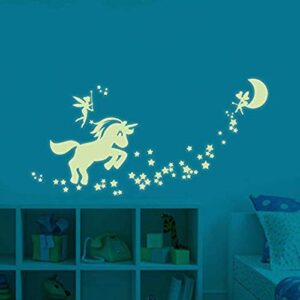 BENBO Wall Decals Glow in Dark Cute Horse Stars Fairytale Fairy Wall Stickers DIY Kids Girls Bedroom Home Nursery Room Wall Mural Decor