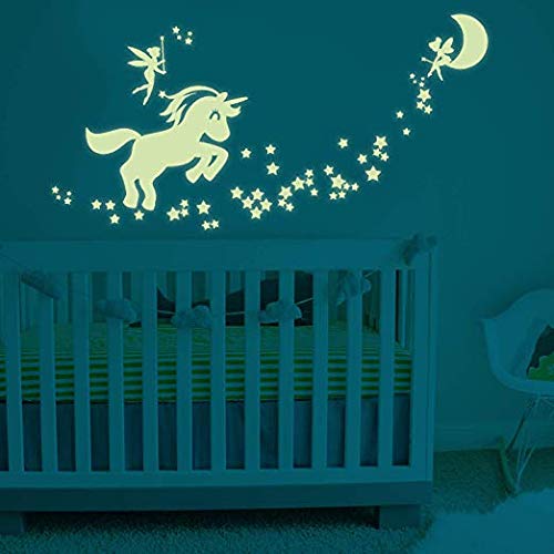 BENBO Wall Decals Glow in Dark Cute Horse Stars Fairytale Fairy Wall Stickers DIY Kids Girls Bedroom Home Nursery Room Wall Mural Decor