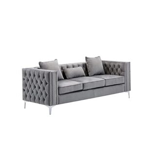 lilola home lorreto gray velvet sofa