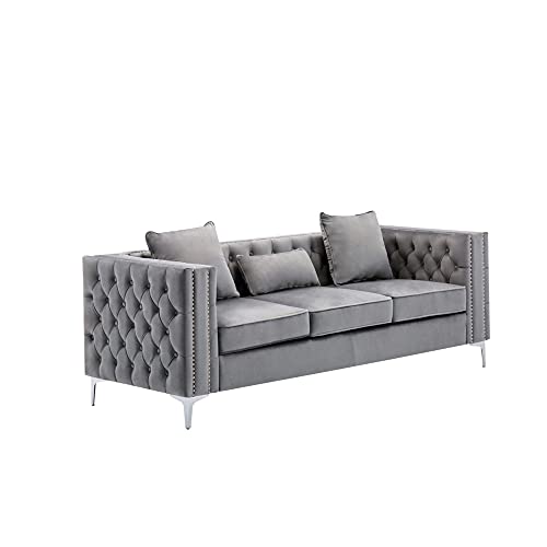 Lilola Home Lorreto Gray Velvet Sofa