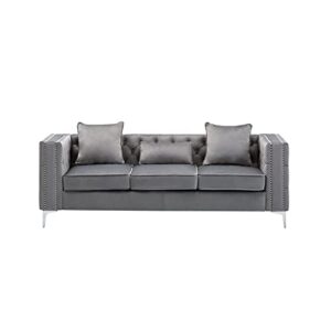 Lilola Home Lorreto Gray Velvet Sofa