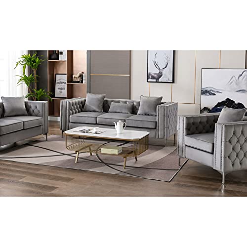 Lilola Home Lorreto Gray Velvet Sofa