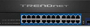 TRENDnet 24-Port Gigabit Switch with 2 X 10G SFP+ Slots, Fanless Design, 19” 1U Rack mountable, TEG-30262,Black