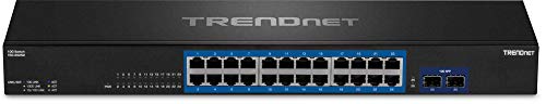 TRENDnet 24-Port Gigabit Switch with 2 X 10G SFP+ Slots, Fanless Design, 19” 1U Rack mountable, TEG-30262,Black