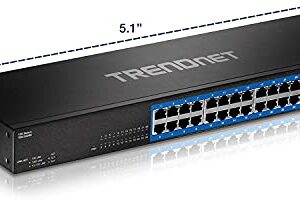 TRENDnet 24-Port Gigabit Switch with 2 X 10G SFP+ Slots, Fanless Design, 19” 1U Rack mountable, TEG-30262,Black