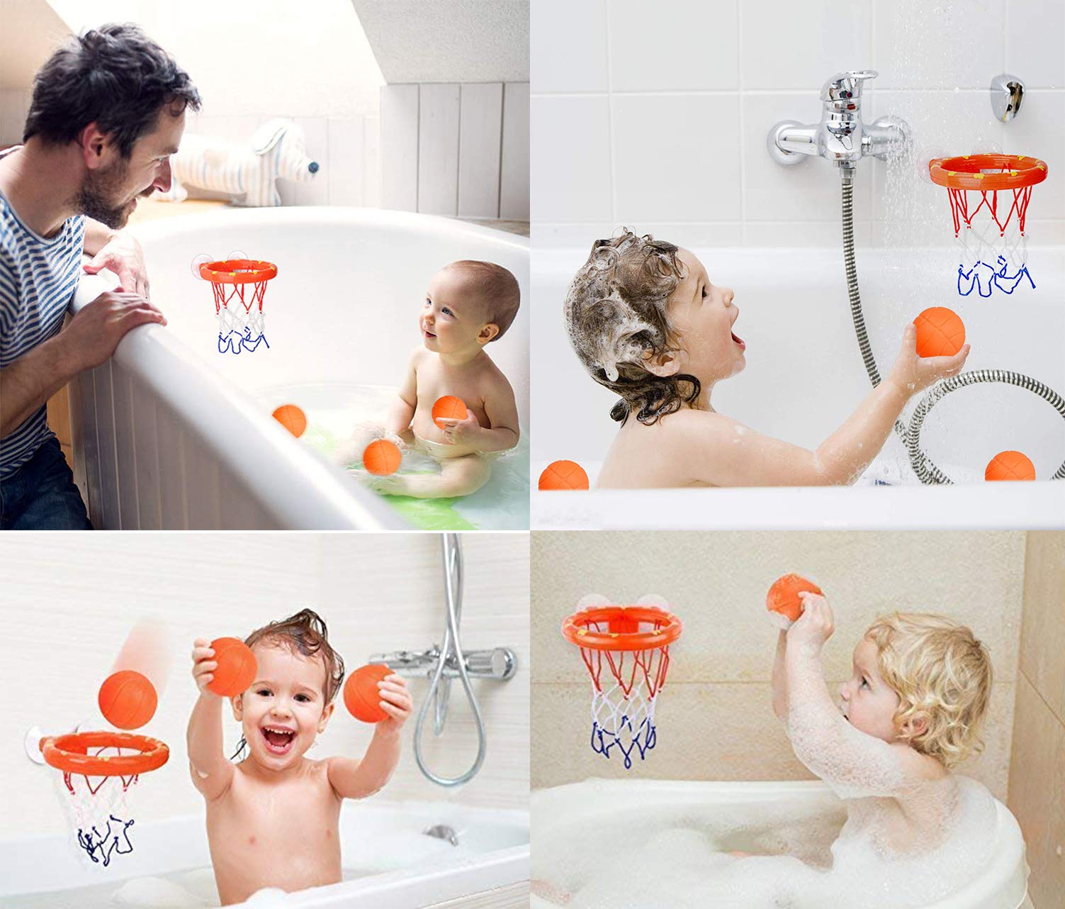 ENTHUR Bath Toy Fun Basketball Hoop & Balls Set for Boys and Girls Kid & Toddler Bath Toys Gift Set 3 Balls Included