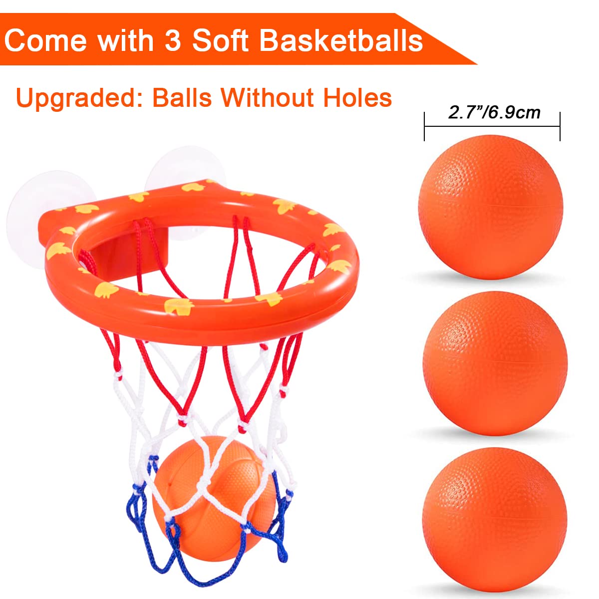 ENTHUR Bath Toy Fun Basketball Hoop & Balls Set for Boys and Girls Kid & Toddler Bath Toys Gift Set 3 Balls Included