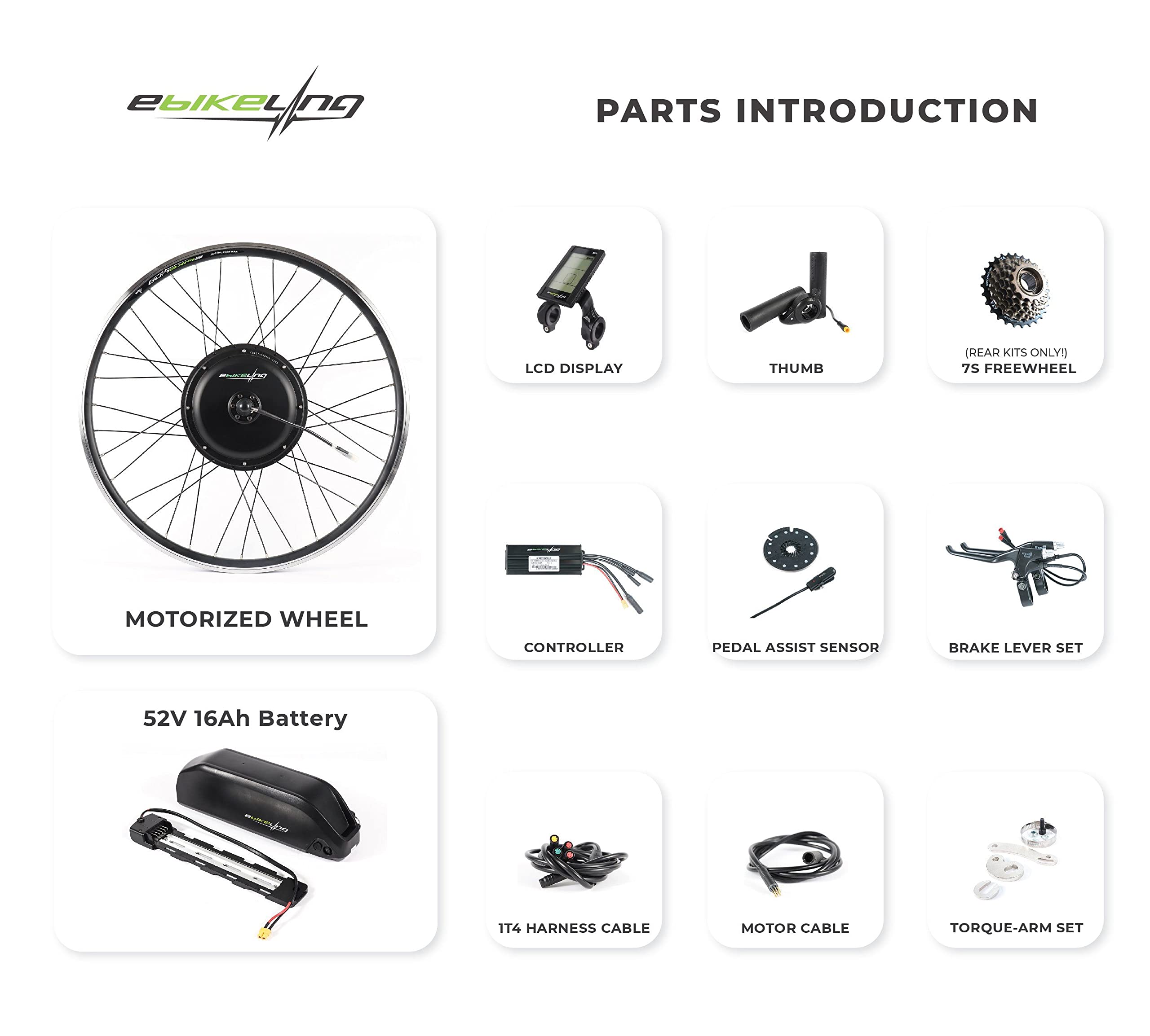 EBIKELING Waterproof Ebike Conversion Kit with Battery Direct Drive 700C Front or Rear Wheel Electric Bike Conversion Kit Ebike Battery & Charger Included 1500W 1200W Electric Bike for Adults