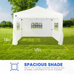 Z Shade Venture 12 x 10 Foot Lawn Garden Event Outdoor Pop Up Canopy Gazebo Portable Shelter Tent with Walls and Windows, White