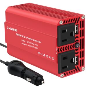 yinleader 500w car power inverter dc 12v to 110v ac car converter with 2 usb charging ports, power converter with 2 ac outlets car charger, car adapter (500w)