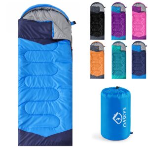 oaskys camping sleeping bag - 3 season warm & cool weather - summer spring fall lightweight waterproof for adults kids - camping gear equipment, traveling, and outdoors