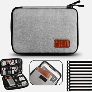 Travel Cable Organizer Bag Double Layer Waterproof Portable Electronic Accessories Organizer for USB Cable Cord Phone Charger Headset Wire SD Card with 10pcs Cable Ties(Grey)