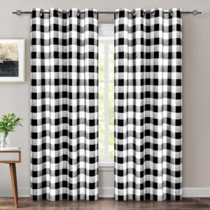 driftaway buffalo plaid check curtains blackout room darkening thermal insulated black and white buffalo checkered window drapes for farmhouse bedroom living room grommet curtain 2 panels 84 inch long