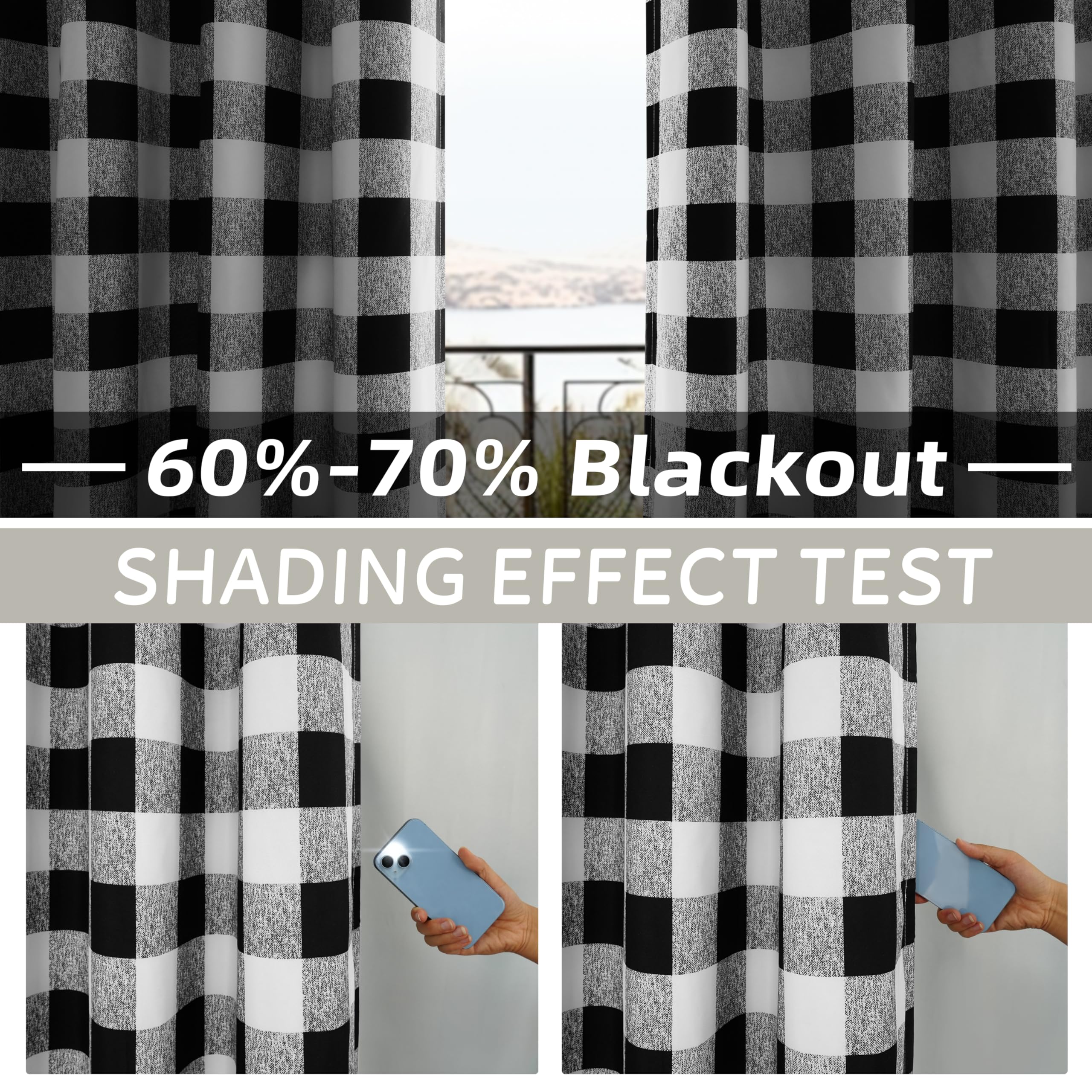 DriftAway Buffalo Plaid Check Curtains Blackout Room Darkening Thermal Insulated Black and White Buffalo Checkered Window Drapes for Farmhouse Bedroom Living Room Grommet Curtain 2 Panels 84 Inch Long