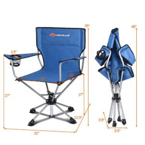 Goplus Swivel Camping Chair, Potable Lawn Chair for Adults w/Cup Holder & Carrying Bag, Folding 360-degree Free Rotation Chair for Fishing Picnic Hiking Hunting Outdoor (Blue)