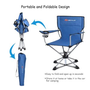 Goplus Swivel Camping Chair, Potable Lawn Chair for Adults w/Cup Holder & Carrying Bag, Folding 360-degree Free Rotation Chair for Fishing Picnic Hiking Hunting Outdoor (Blue)