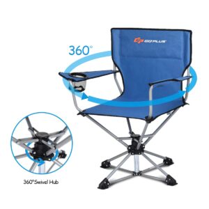 Goplus Swivel Camping Chair, Potable Lawn Chair for Adults w/Cup Holder & Carrying Bag, Folding 360-degree Free Rotation Chair for Fishing Picnic Hiking Hunting Outdoor (Blue)