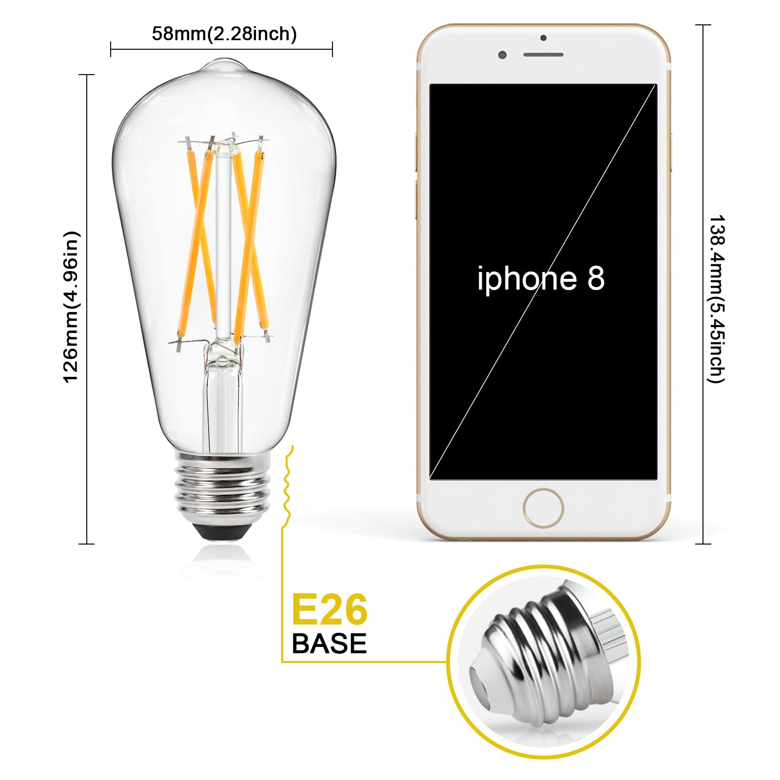 Ascher LED Edison Bulbs with 95+ CRI, 2700K