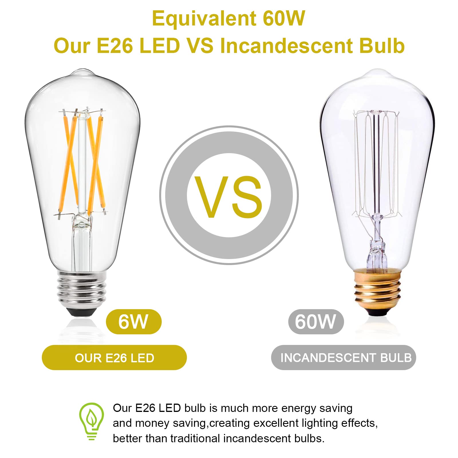 Ascher LED Edison Bulbs with 95+ CRI, 2700K