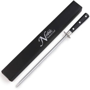 professional honing steel 12”, magnetized for safety, no rust, no cheap plastic! noble’s knife sharpener has an oval handle for a firm grip and is built for daily use, perfect for chefs!