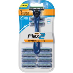 bic® flex2™ hybrid disposable razor, blue, 10 pack