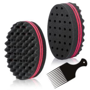 magic twist hair sponge, barber hair brush sponge, styling tool for afro curl, coils, dreadlocks (2 pack)