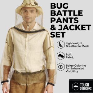 Tough Outdoors Mosquito Suit - Net Bug Pants & Jacket w/Hood - Mesh Bug Suit for Outdoor Protection from Bugs, Flies, Gnats, No-See-Ums & Midges - Clothing for Men & Women - w/Free Carry Pouch - Large