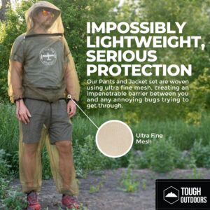 Tough Outdoors Mosquito Suit - Net Bug Pants & Jacket w/Hood - Mesh Bug Suit for Outdoor Protection from Bugs, Flies, Gnats, No-See-Ums & Midges - Clothing for Men & Women - w/Free Carry Pouch - Large