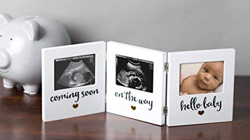 Pearhead Triple Sonogram Keepsake Photo Frame, Gender Neutral Ultrasound Keepsake, Ideal Pregnancy Gift For First Time Moms, Baby Shower and Nursery Decor, 3.5”x2.5” Photo Insert, White