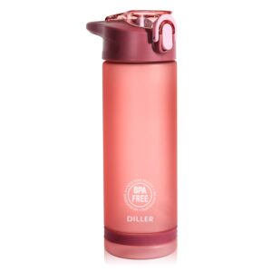 diller water bottle with straw - 25 oz us tritan bpa free sport water bottle with flip-flop lid (pink)