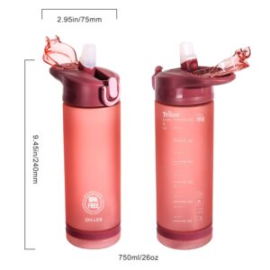 Diller Water Bottle with Straw - 25 Oz US Tritan BPA Free Sport Water Bottle with Flip-Flop Lid (pink)