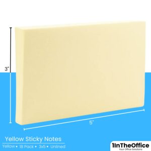 1InTheOffice Yellow Sticky Notes 3x5 Unlined, Self Stick Note Pads,100-Sheet, 18/Pack