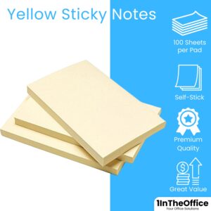 1InTheOffice Yellow Sticky Notes 3x5 Unlined, Self Stick Note Pads,100-Sheet, 18/Pack