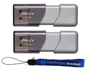 pny usb 3.0 flash drive elite turbo attache 3 two pack bundle with (1) everything but stromboli lanyard (32gb 2 pack, gray)