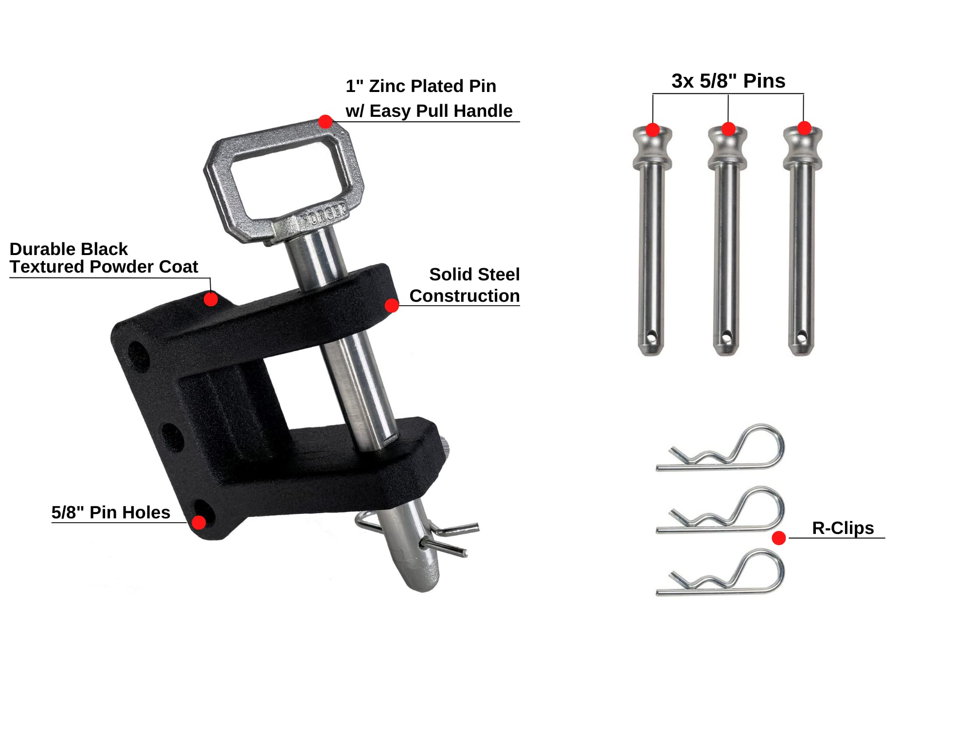 BulletProof Hitches™ 2-Tang Clevis with 1" Pin for Towing with Drawbar Systems, Pintle Systems, Farm Equipment (Rated 20,000 lbs)