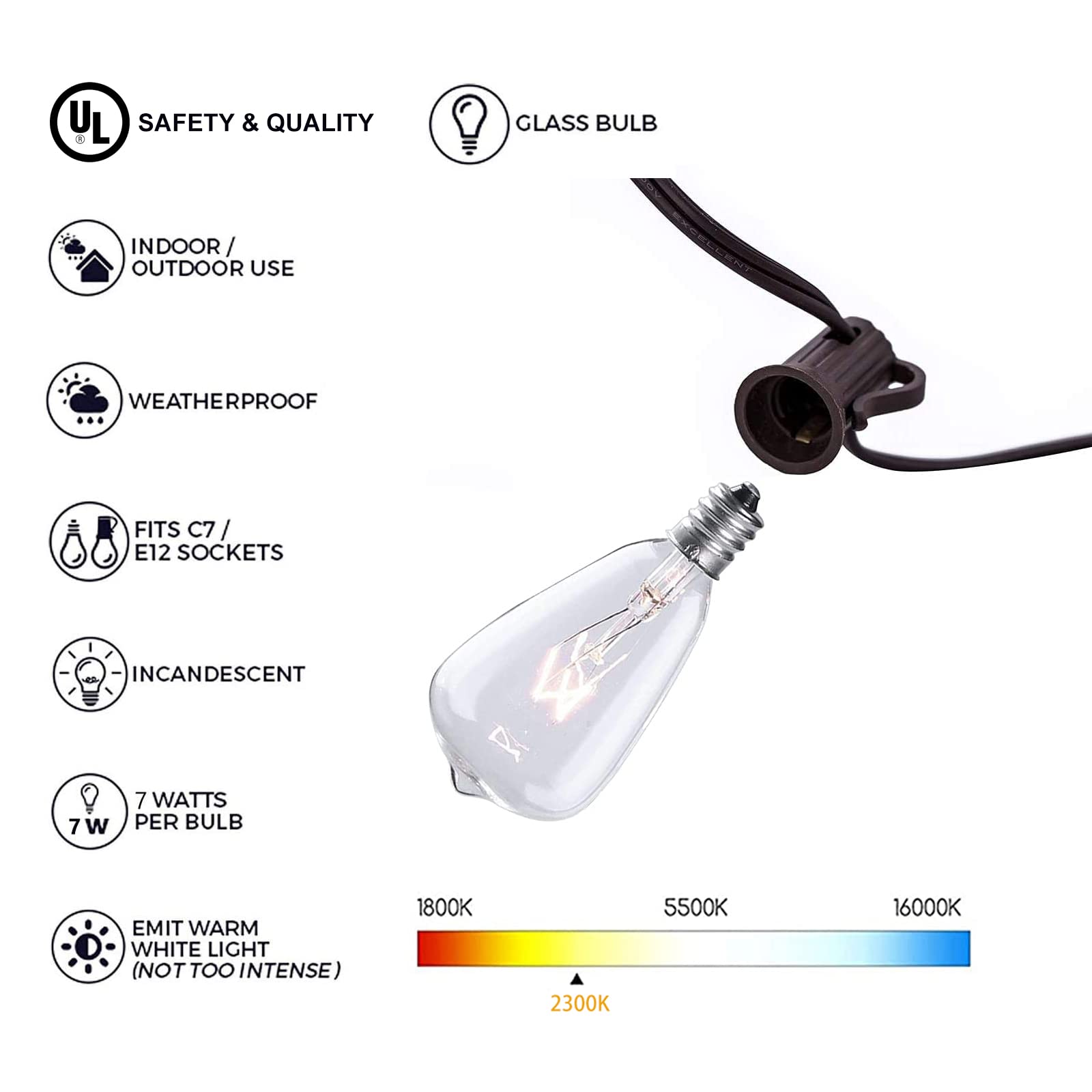 NIOSTA 10 Pack E12 Edison Bulb,ST38 Replacement Bulb for String Lights,120V/7W Incandescent Bulbs,Warm White