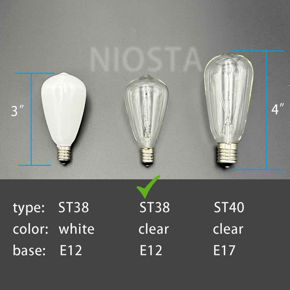 NIOSTA 10 Pack E12 Edison Bulb,ST38 Replacement Bulb for String Lights,120V/7W Incandescent Bulbs,Warm White