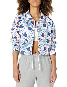 champion women's cropped coaches jacket, jockey tang scatter mix white, large