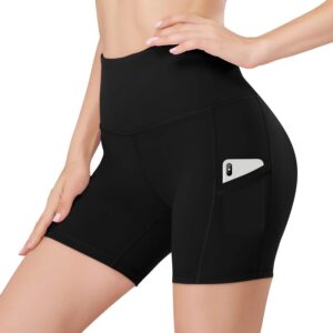 hiskywin 5"/8" inseam high waist women yoga shorts compression exercise workout running shorts pockets f18011-black-s