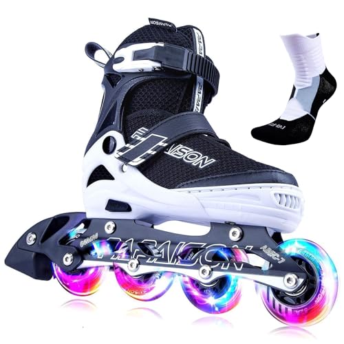 PAPAISON Adjustable Inline Skates for Kids and Adults with Full Light Up Wheels, Outdoor Roller Skates for Girls and Boys, Men and Women