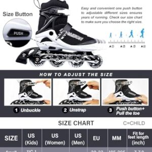 PAPAISON Adjustable Inline Skates for Kids and Adults with Full Light Up Wheels, Outdoor Roller Skates for Girls and Boys, Men and Women